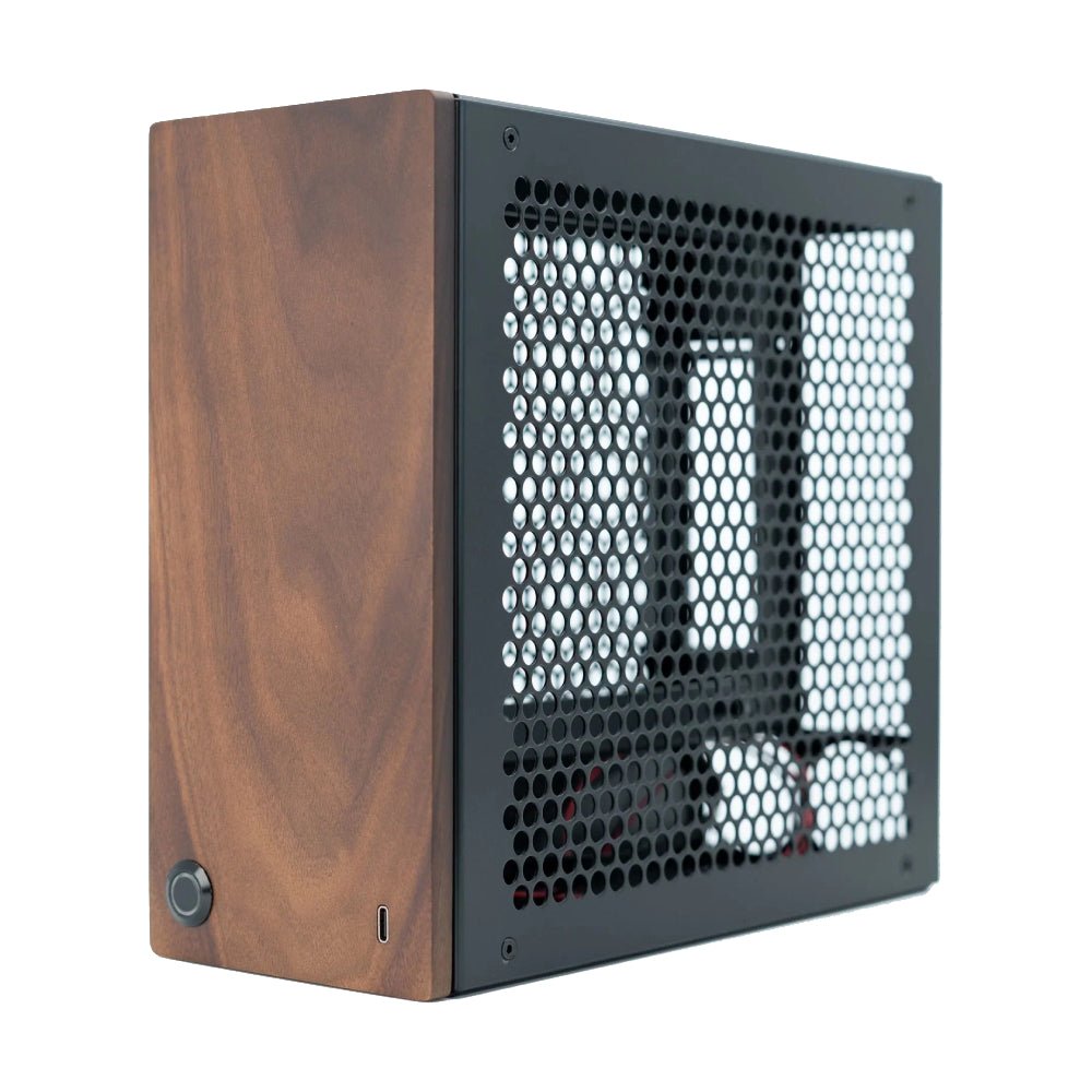 Densium 4 Plus V2 SFF Mini ITX Tower Case w/ Hardwood Front Panel - Bl ...